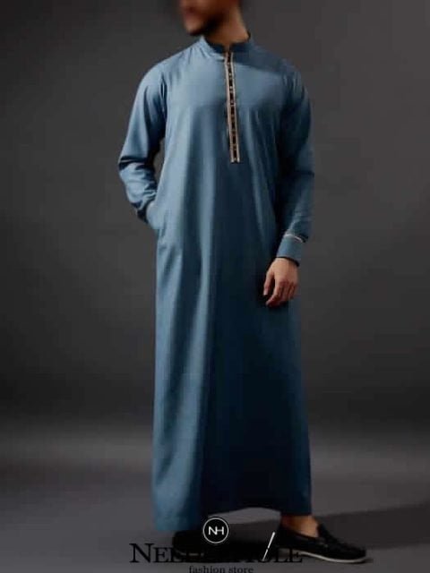 Steel blue Arabic Jubba Thobe UK | African Muslims jubba for men